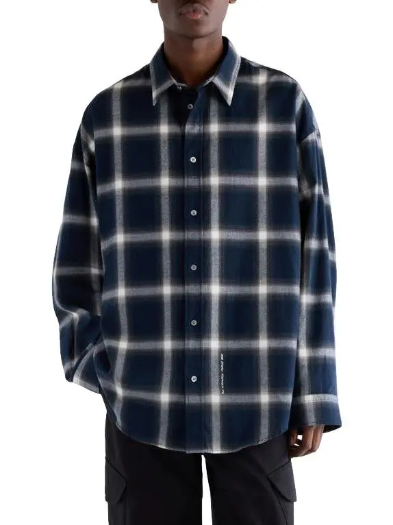 Acne Studios Setar Shadow Check Long Sleeve Flannel Button-up Shirt - Navy Multi