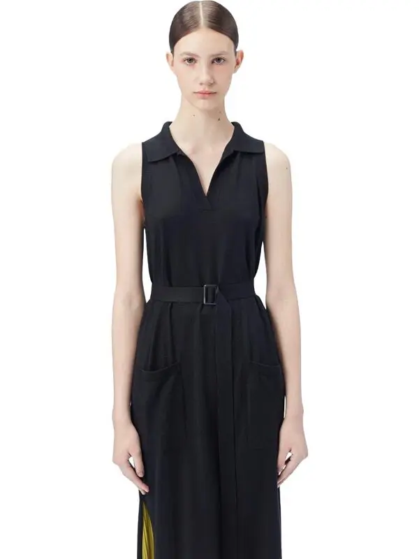Gobi Cashmere Sleeveless Silk Cashmere Polo Dress - Black
