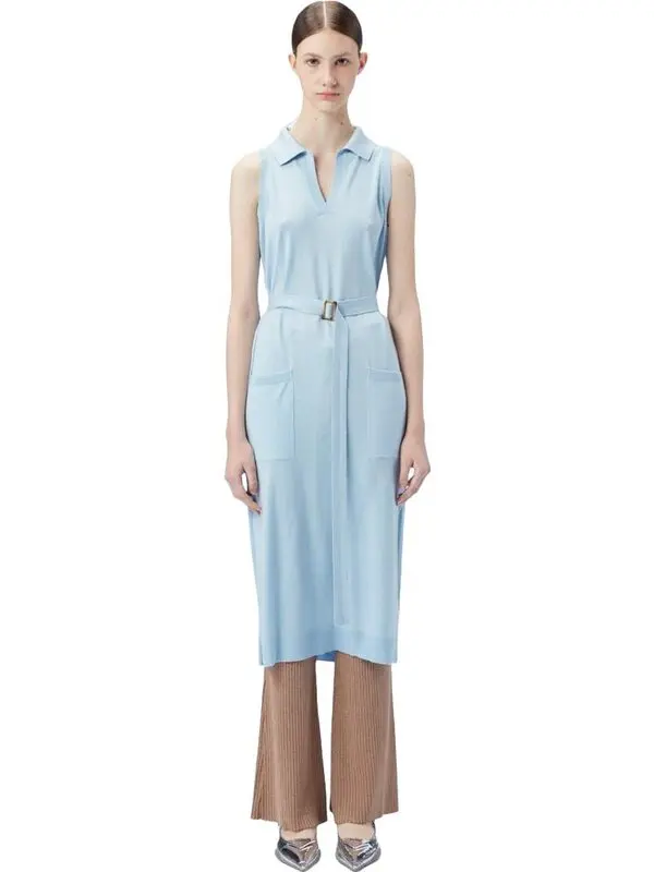 GOBI MONGOLIAN CASHMERE Sleeveless Silk Cashmere Polo Dress - Powder Blue