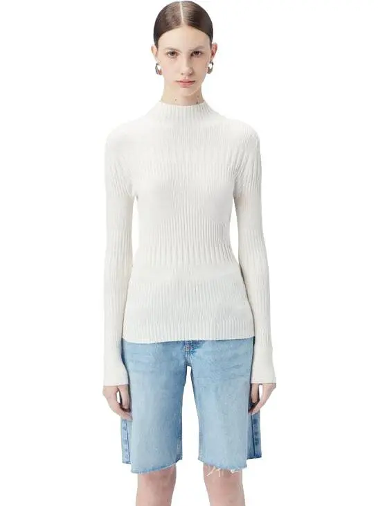 GOBI MONGOLIAN CASHMERE High-neck Ribbed Cotton, Silk, And Cashmere Blend Sweater - Whisper White
