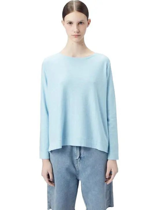 GOBI MONGOLIAN CASHMERE Boatneck Cotton Silk Cashmere Blend Sweater - Aquamarine