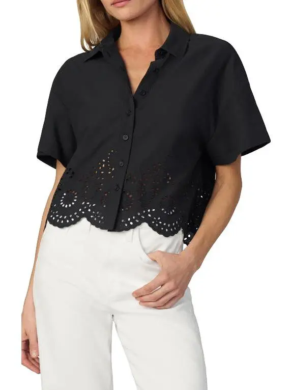Joe's Jeans The Eyelet Short Sleeve Crop Shirt - Black