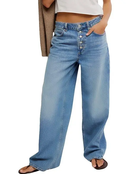 Free People Nia Exposed Button Wide Leg Jeans - Friday