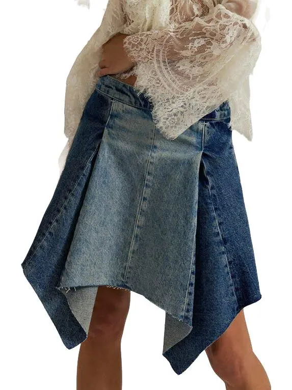 Free People Wild River Denim Handkerchief Hem Midi Skirt - Small Talk