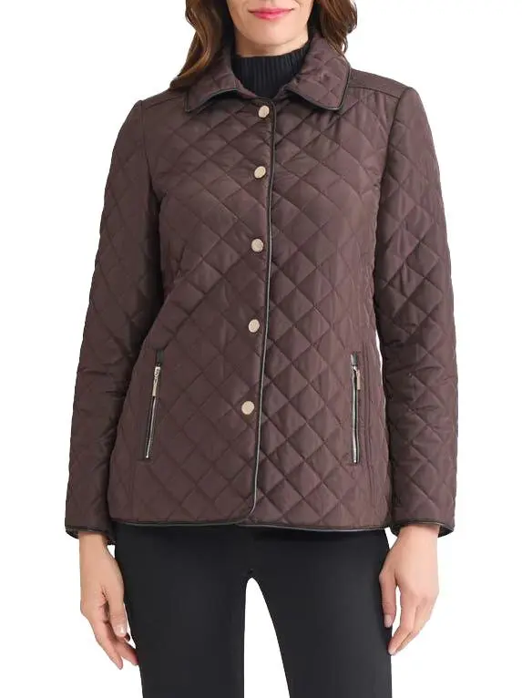 Jones New York Quilted Jacket With Contrast Trim - Coffee Bean/jonesblack