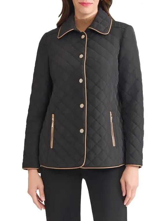 Jones New York Quilted Jacket With Contrast Trim - Jones Black/caramel