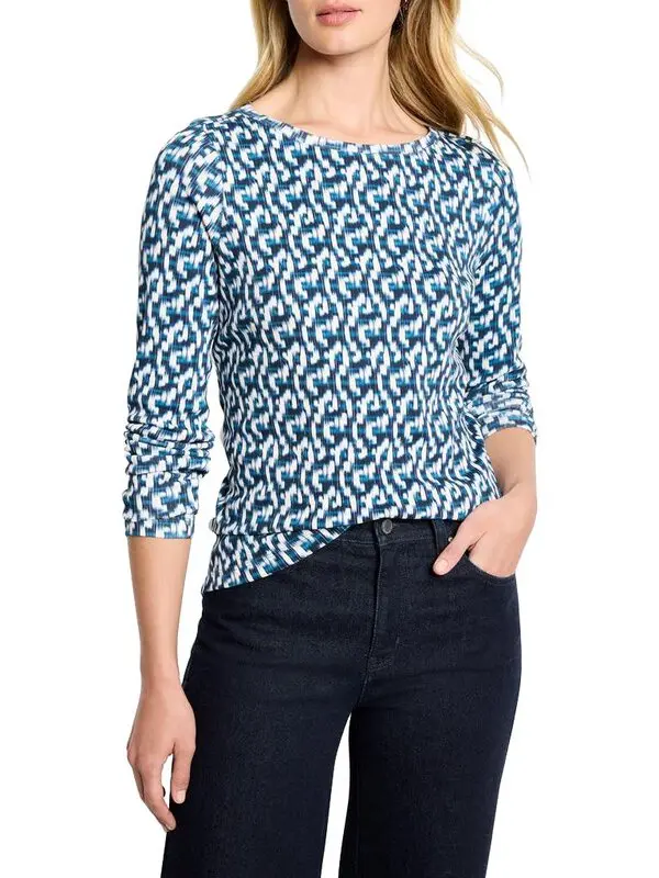 NIC+ZOE Printed Cotton Top - Blue Multi