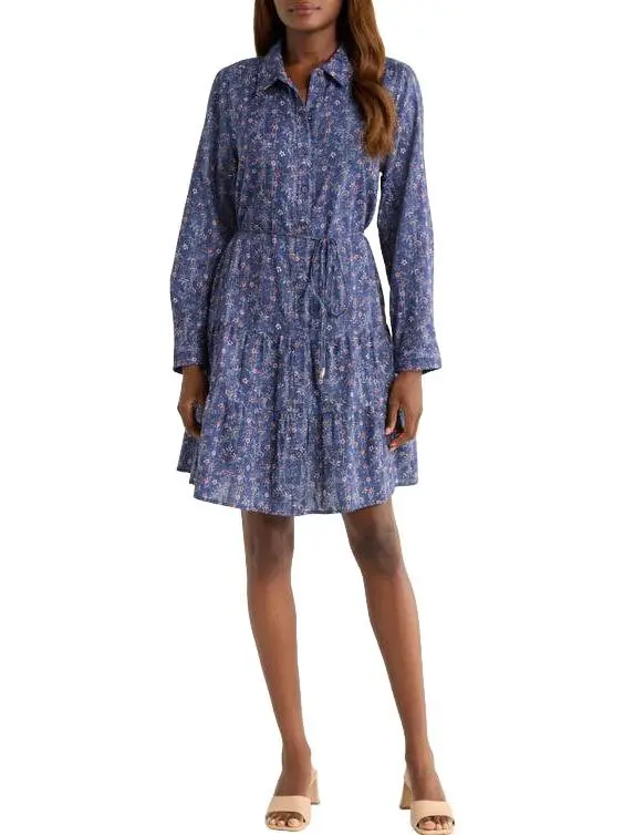 Tommy Bahama Blue Sea Flora Long Sleeve Cotton Shirtdress - Coastline