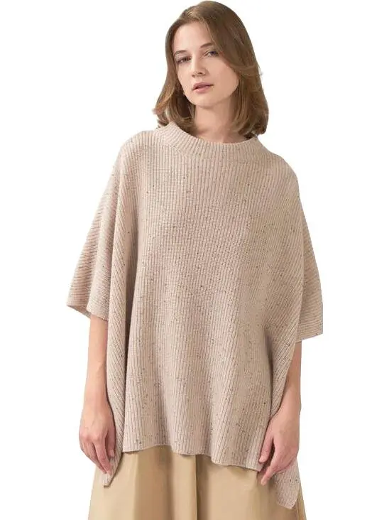 GOBI MONGOLIAN CASHMERE Rib-knit Cashmere Poncho - Biscotti