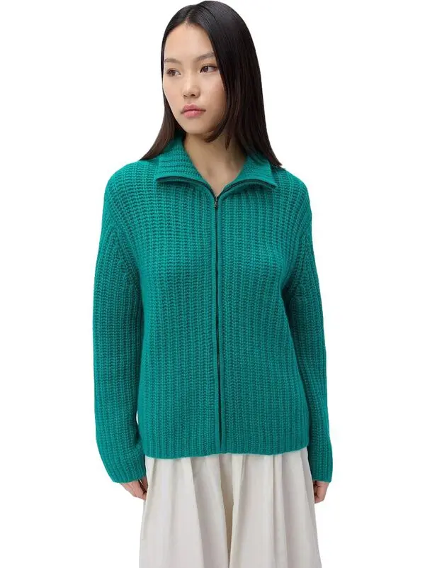 GOBI MONGOLIAN CASHMERE Chunky Cashmere Zip-up Cardigan - Dynasty Green
