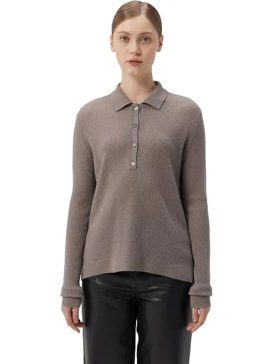 GOBI MONGOLIAN CASHMERE Cashmere Knitted Polo - Stucco