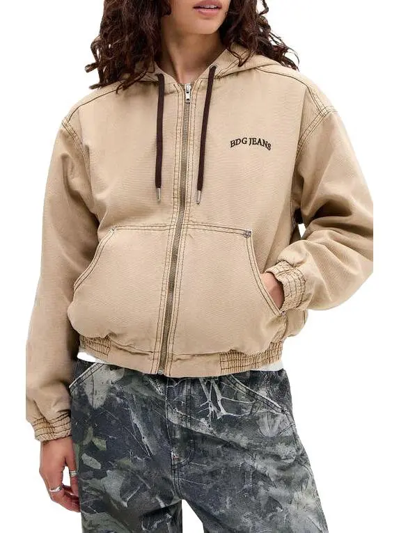 BDG URBAN OUTFITTERS Daria Hooded Cotton Canvas Jacket - Beige