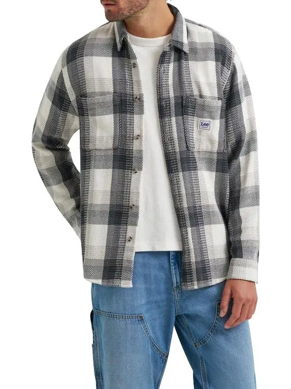 LEEM Plaid Woven Cotton Button-up Overshirt - Rebel Navy Plaid