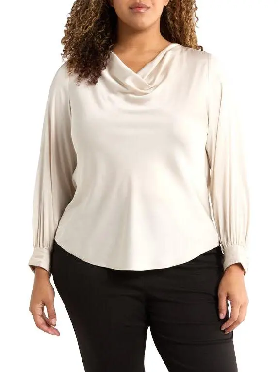 Anne Klein Drape Neck Top - Soft Birch