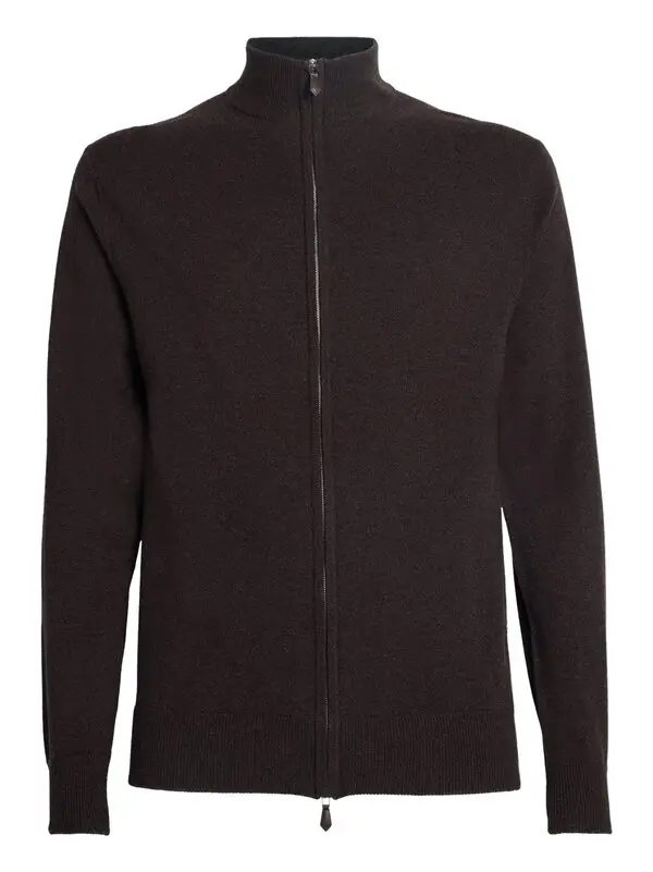 N.peal Cashmere Knightsbridge Zip Cardigan - Brown