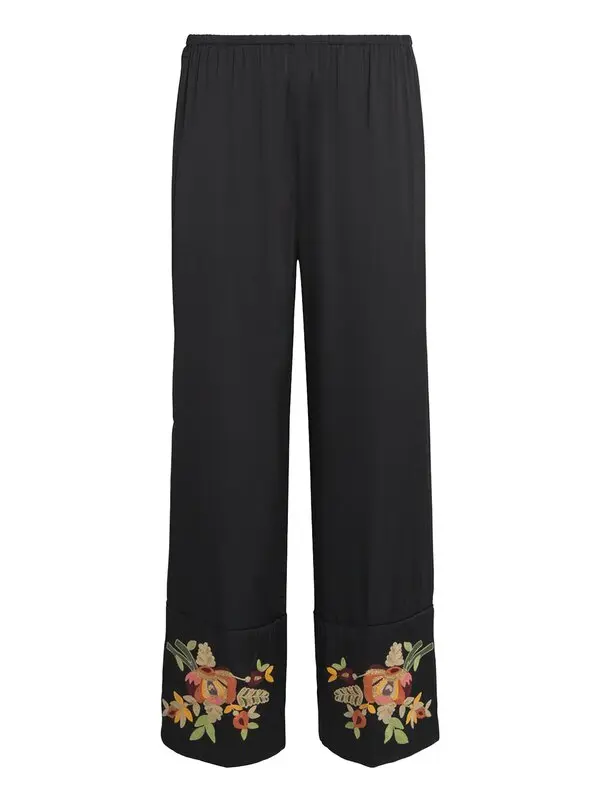 The Great. Cuffed Floral Embroidered Trousers - Black