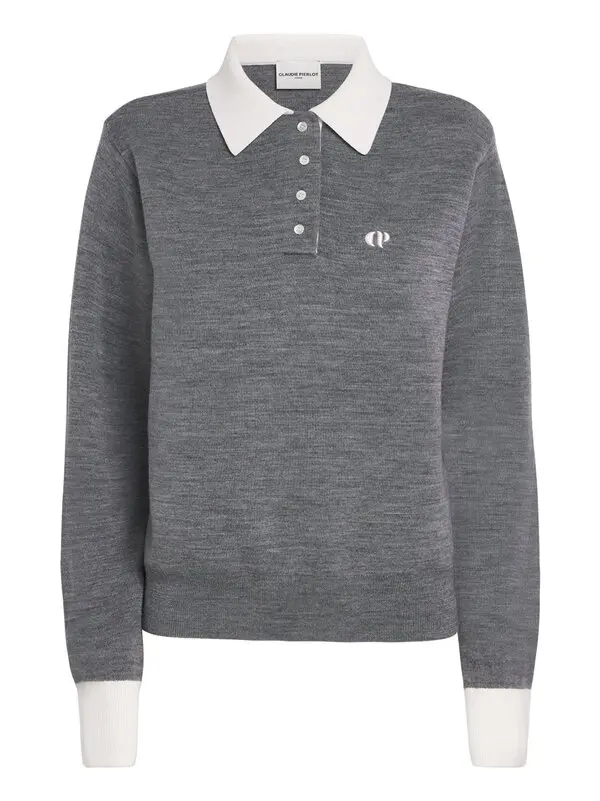 Claudie Pierlot Knitted Logo Polo Shirt - Grey