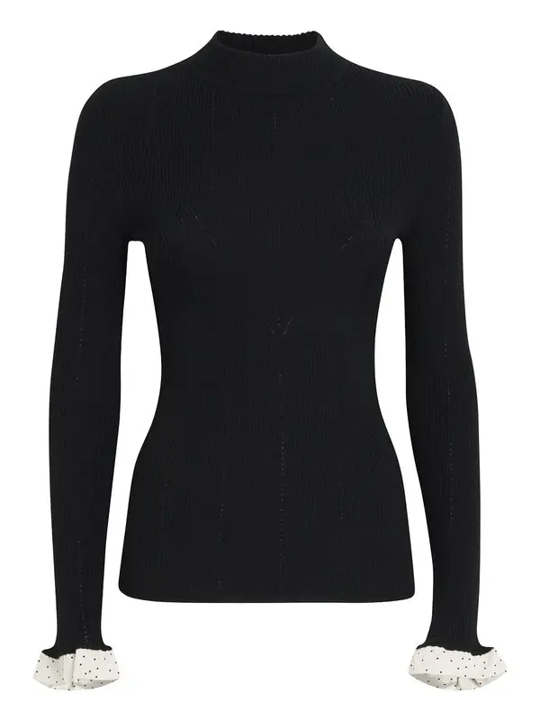 Claudie Pierlot Wool-blend Sweater With Contrast Polka-dot Cuffs - Black