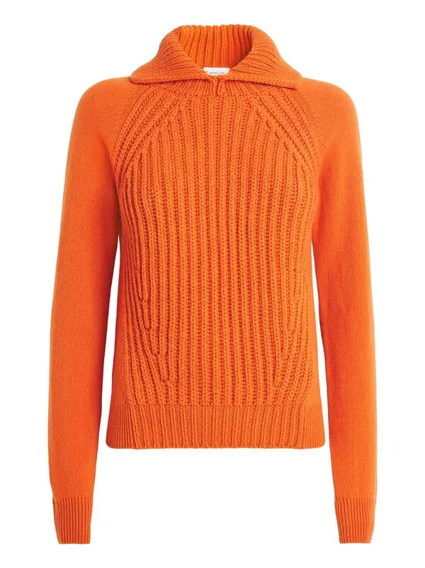 Moncler Wool-cashmere Ribbed Knit Sweater - Orange