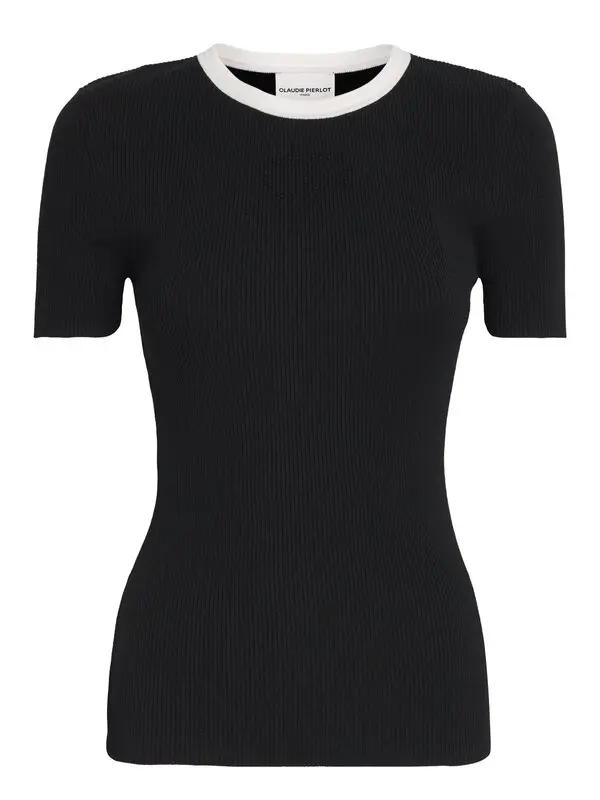 Claudie Pierlot Rib-knit Embroidered Short-sleeve Sweater - Black