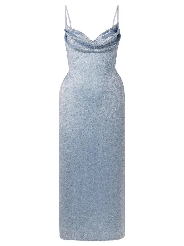 WIEDERHOEFT Maggi Draped Beaded Tulle Gown - Blue