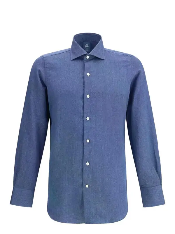 FINAMORE 1925 Long-sleeves Cotton Shirt - Blue