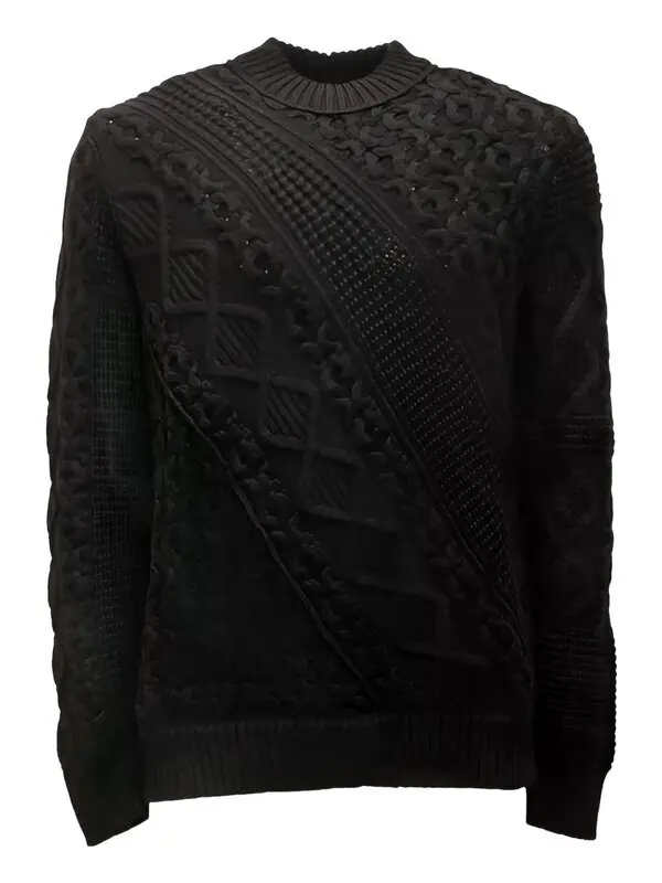 PAOLO PECORA Cable-knit Round-neck Sweater - Black