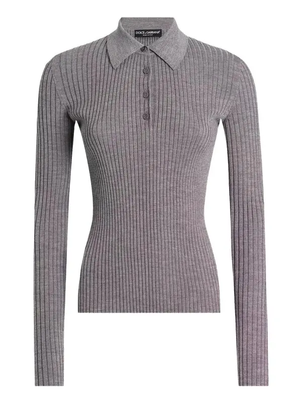 Dolce & Gabbana Ribbed Polo Top - Grey
