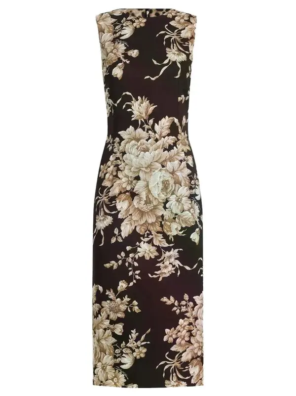 Dolce & Gabbana Floral-print Sleeveless Midi Dress - Brown