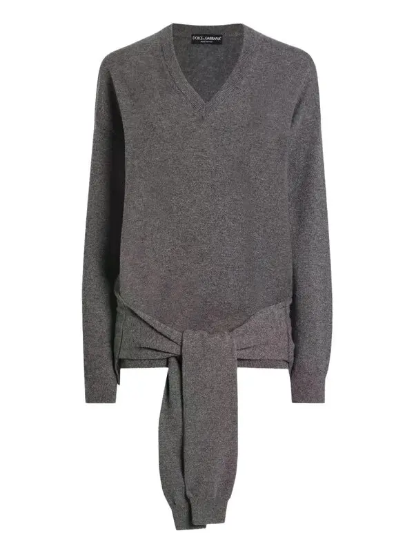 Dolce & Gabbana Tie-detail V-neck Sweater - Grey