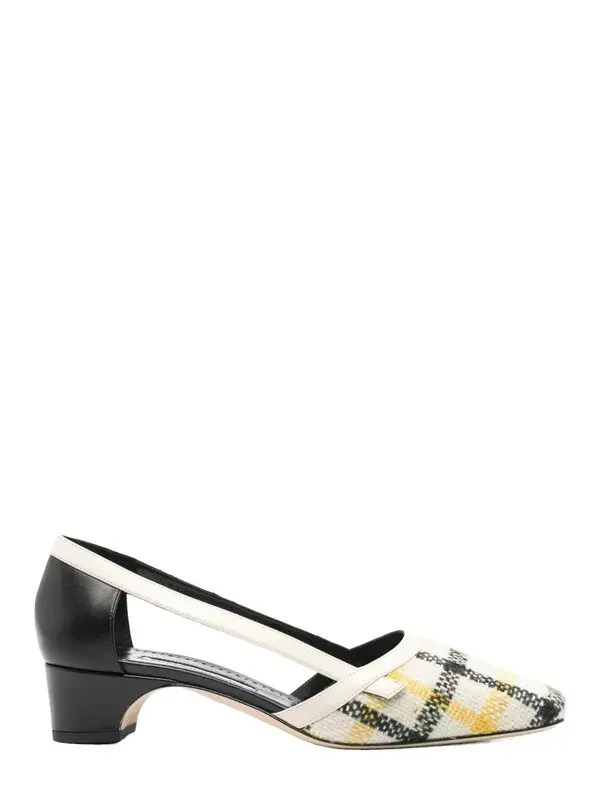 Manolo Blahnik Varro Checked-pattern Cut-out Pumps - White