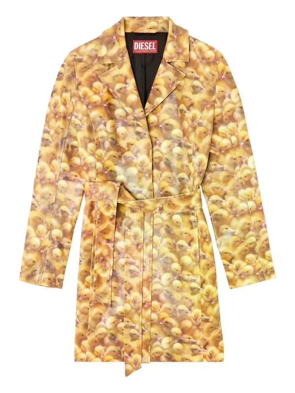 Diesel Duckling-print Belted Coat - Yellow