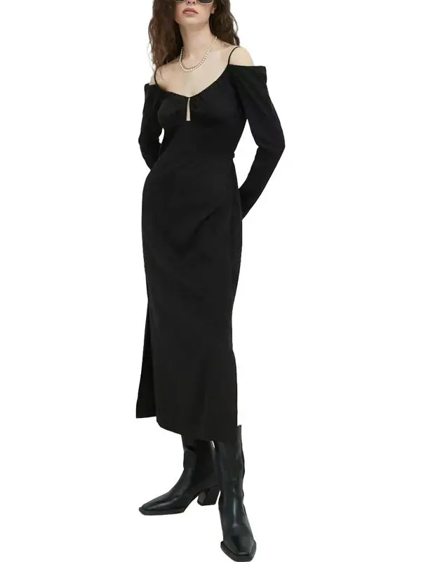 SAMSOE SAMSOE Off-shoulder Midi Dress - Black