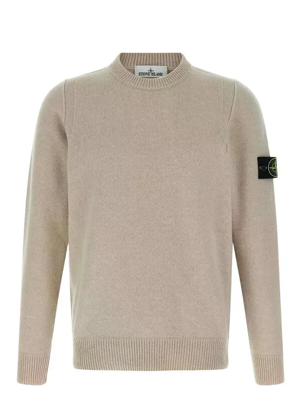 Stone Island Logo-badge Crew-neck Sweater - Neutrals