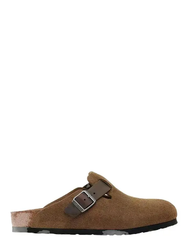 BIRKENSTOCK Suede Buckle Clogs - Brown