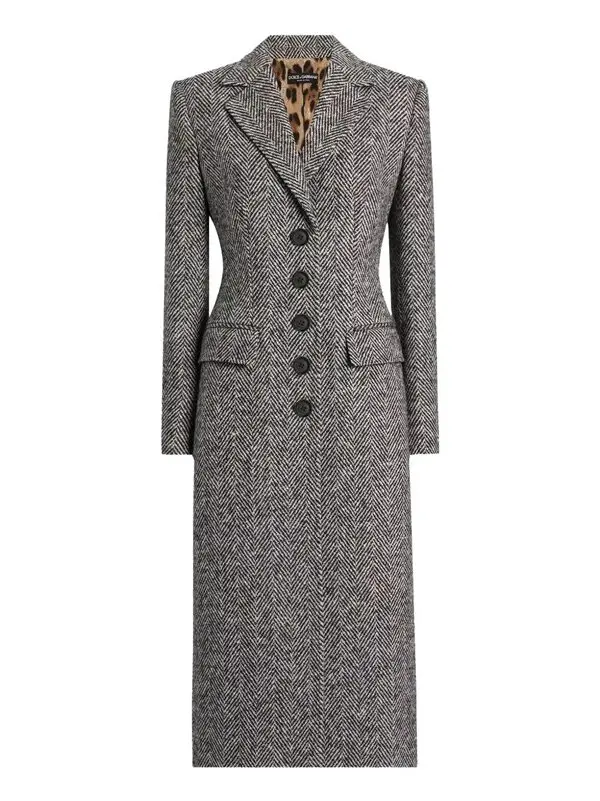 Dolce & Gabbana Herringbone Buttoned Coat - Grey