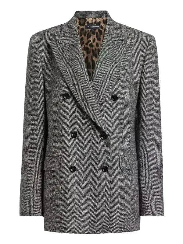 Dolce & Gabbana Herringbone Double-breasted Jacket - Grey