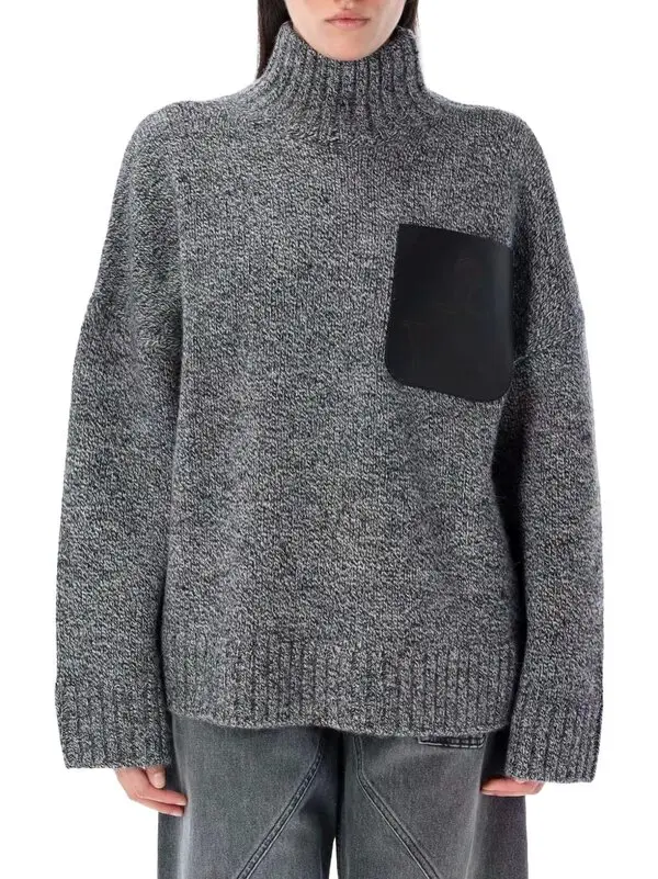JW Anderson High-neck Sweater With Leather Patch - Grey