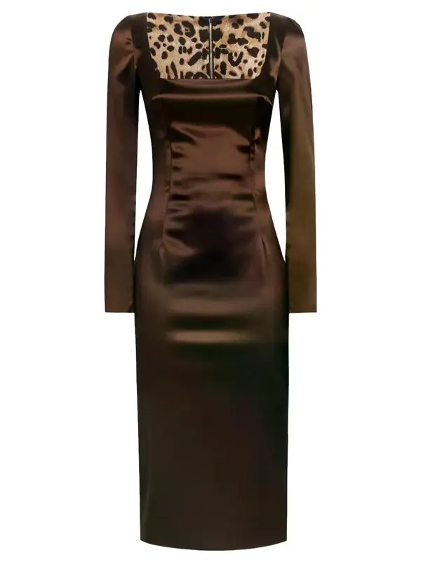 Dolce & Gabbana Square-neck Satin Midi Dress - Brown