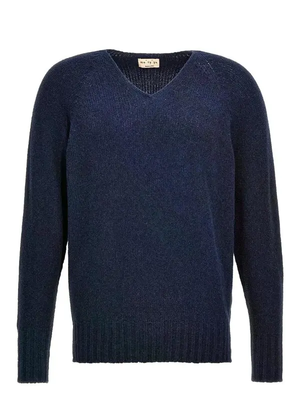 MA'RY'YA V-neck Cotton Sweater - Blue