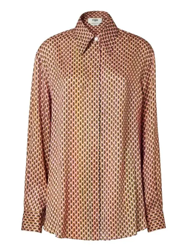 Fendi Dots-jacquard Silk Shirt - Brown