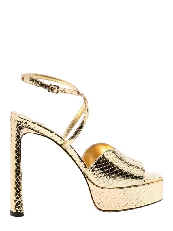 JIMMY CHOO 120mm Snakeskin Sandals - Gold