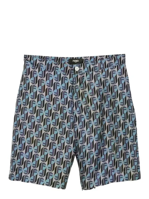 Fendi Monogram-print Silk Shorts - Blue