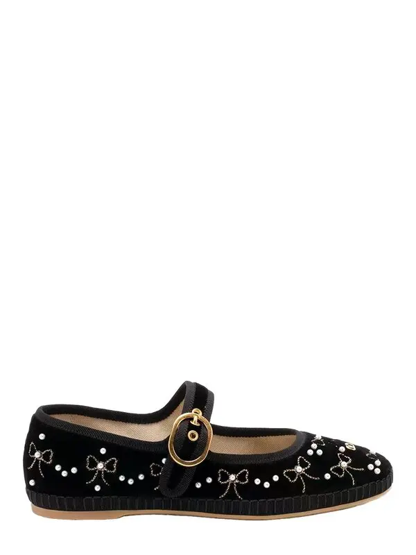 Valentino Garavani Vlogo Bow-embellished Ballet Flats - Black