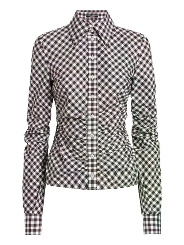 Dolce & Gabbana Gingham-check Gathered Shirt - Black