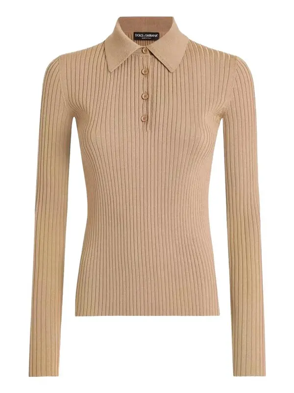 Dolce & Gabbana Ribbed Polo Top - Neutrals