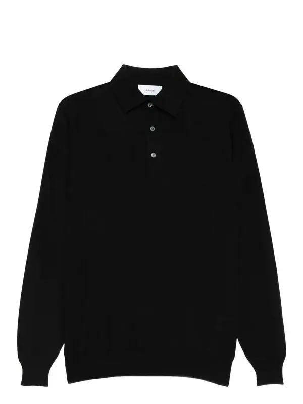 LARDINI Long-sleeve Wool Polo Shirt - Black
