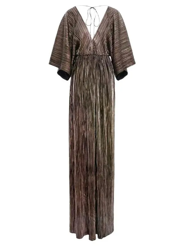 ROSERRY Athens Pleated V-neck Maxi Dress - Gold