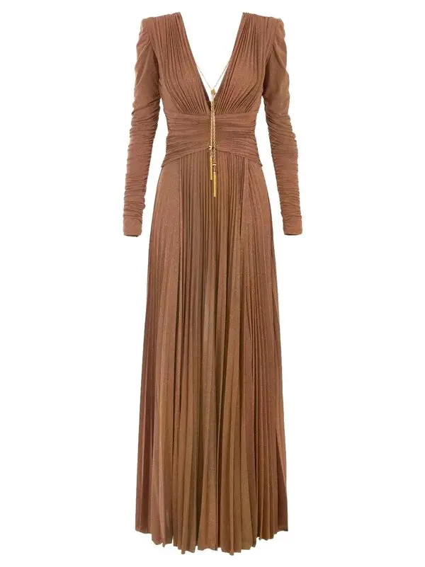 Elisabetta Franchi Pleated Maxi Dress - Brown