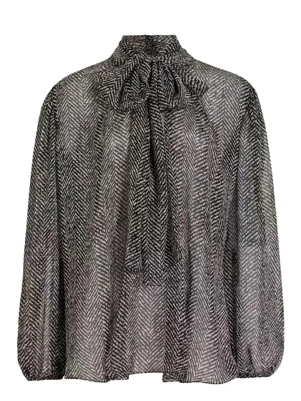 Dolce & Gabbana Chevron-print Blouse With Bow - Black
